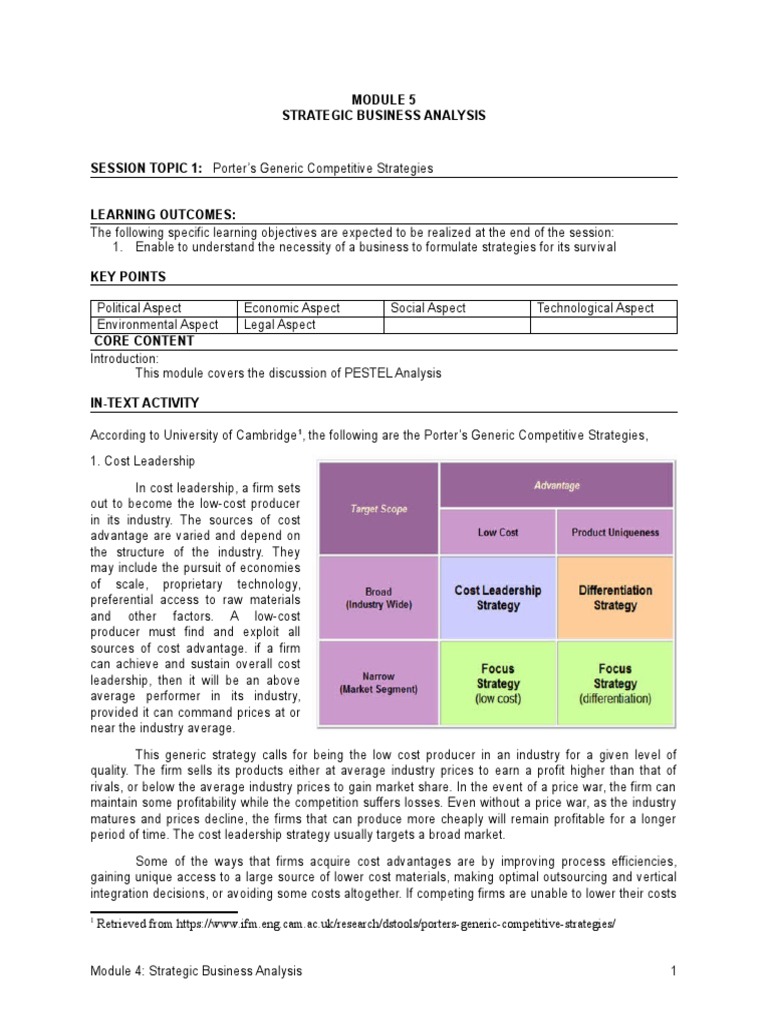 SBAN11B MODULE 5 Porters Generic Market Analysis | PDF | Strategic Management | Competitive ...