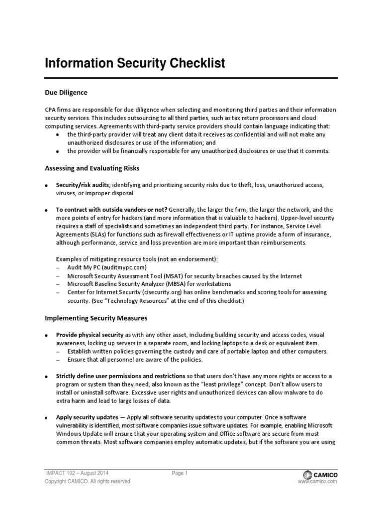 18-Information-Security-Checklist | PDF | Security | Computer Security