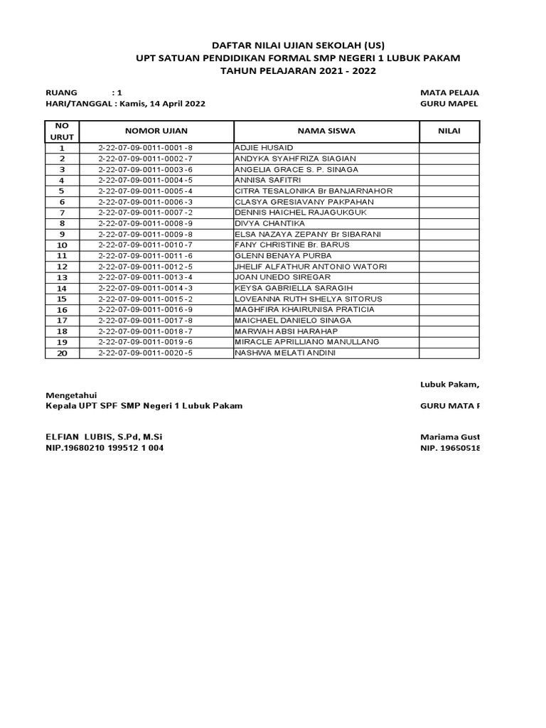 Daftar Nilai Us Teori D Prakarya 9 | PDF