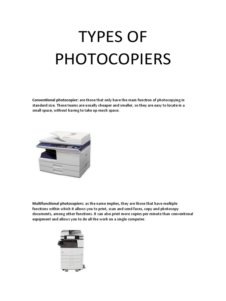 Types of Photocopiers Explained | PDF | Art | Computers