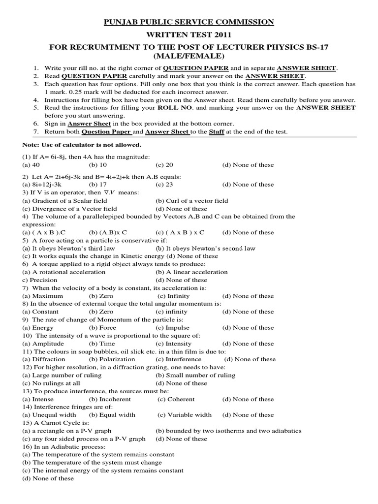 PPSC Lecturer Past Papers | PDF | Electron | Magnetic Field