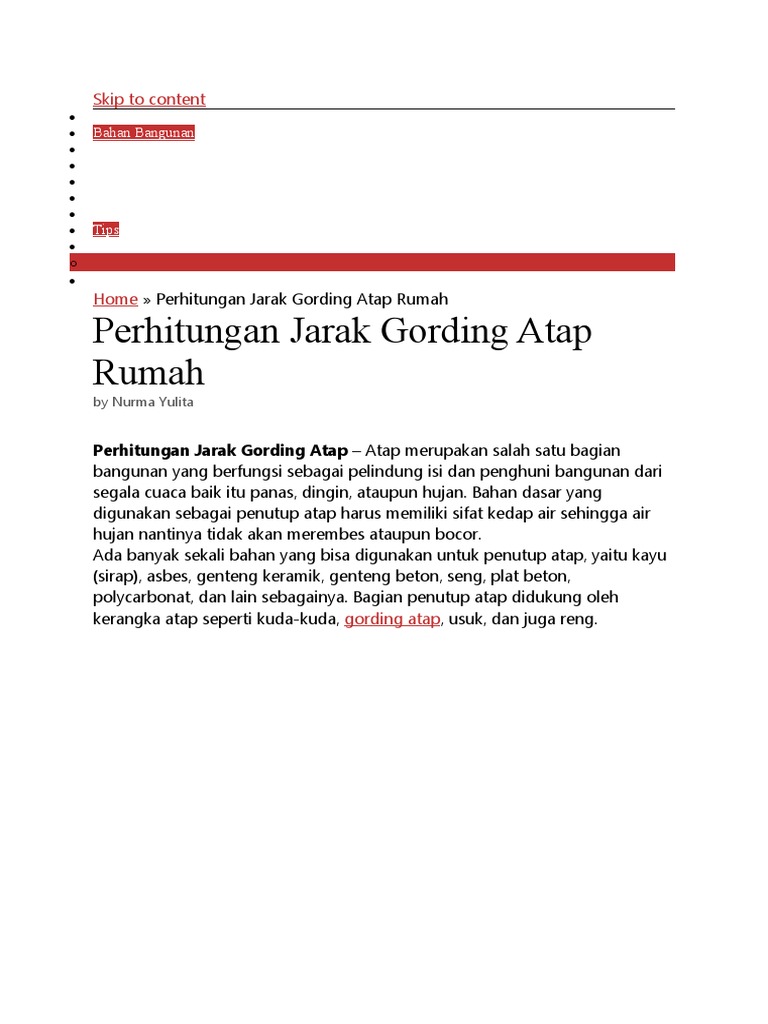 Jarak Gording Atap | PDF