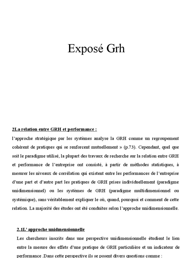 Exposé GRH 2 | PDF | Gestion des ressources humaines | Business