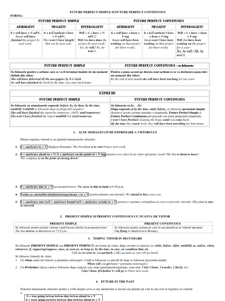 Future Perfect Simple Si Future Perfect Continuous | PDF | Syntax ...