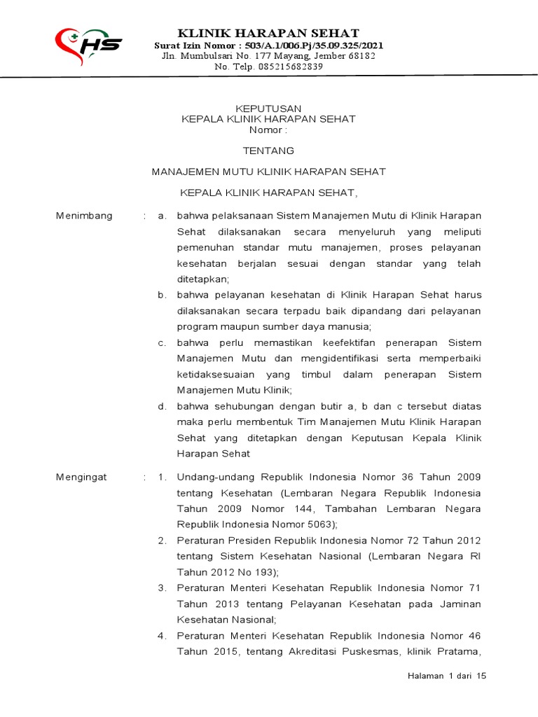 SK Tim Manajemen Mutu WA | PDF