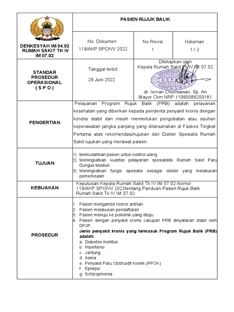 Spo pASIEN RUJUK BALIK) | PDF