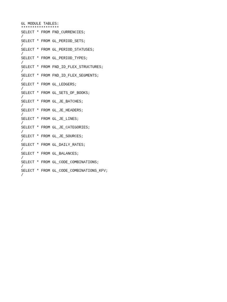 Essential GL Module SQL Queries | PDF