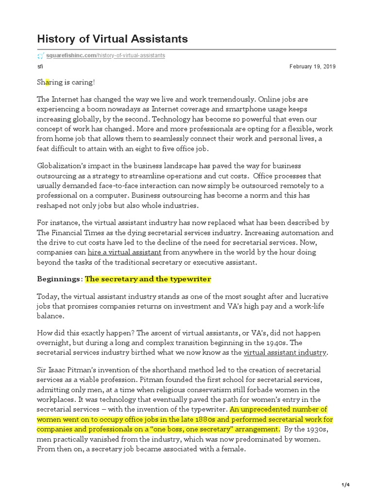 History of Virtual Assistants | PDF | Outsourcing | Secretary