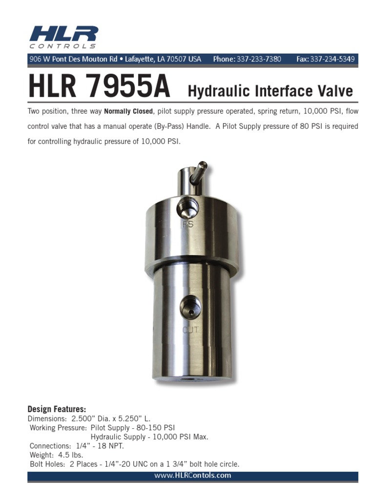 Hydraulic Valve Spec Sheet HLR 7955A | PDF | Valve | Hydraulics