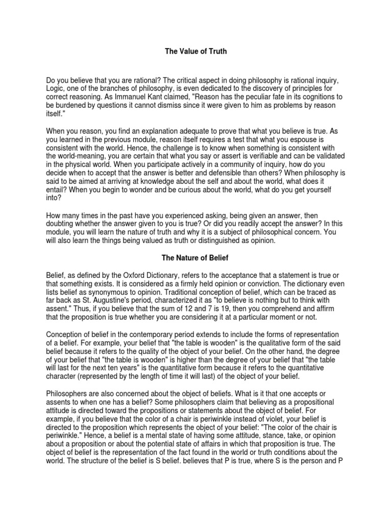 The Value of Truth | PDF | Truth | Reason