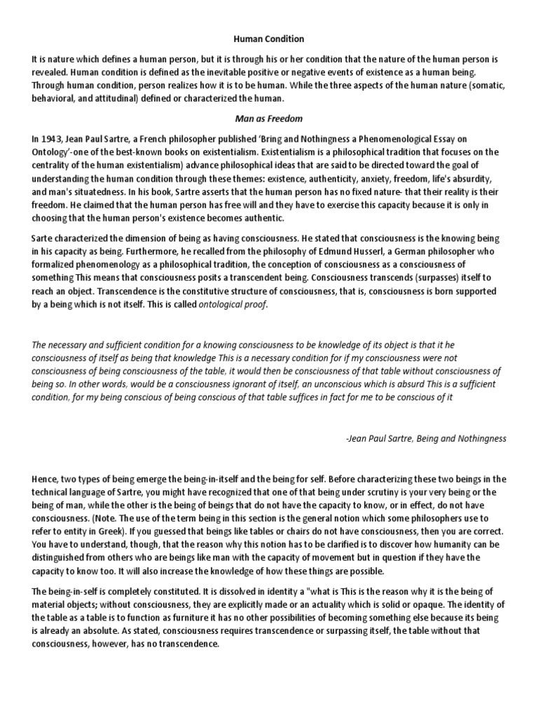 Human Condition | PDF | Existentialism | Transcendence (Philosophy)