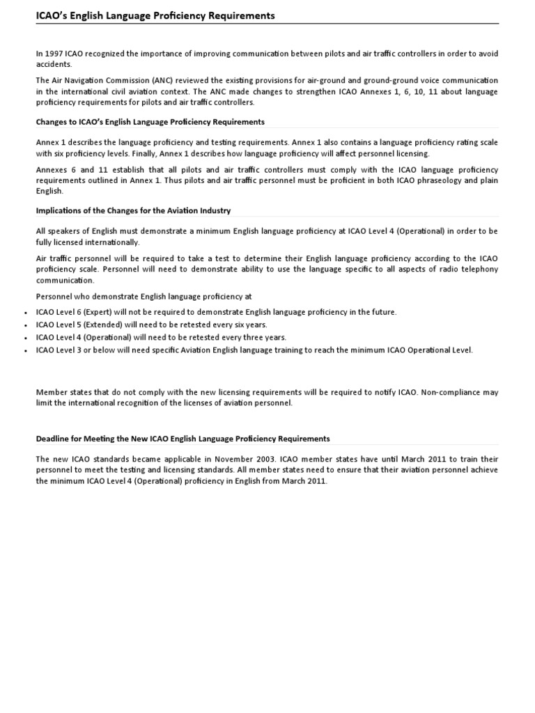 ICAO's English Language Proficiency Requirement-1 | PDF | Aviation