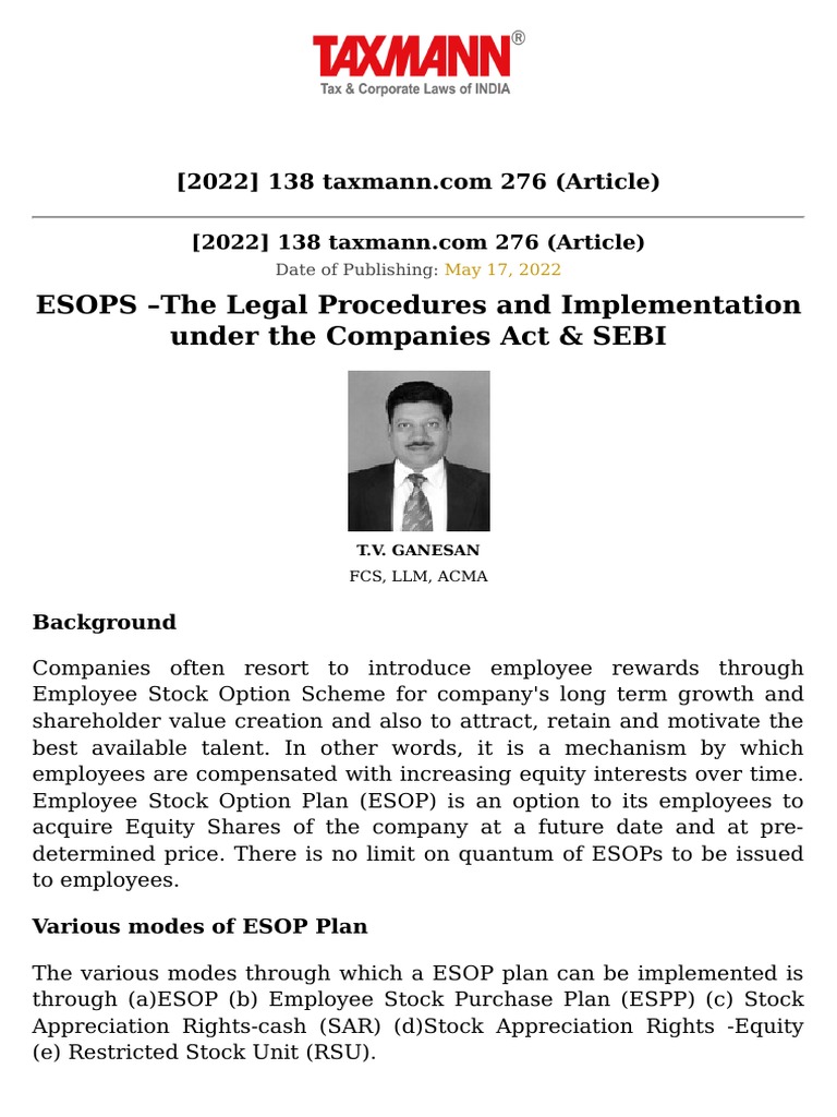 ESOP | PDF | Stocks | Employee Stock Option