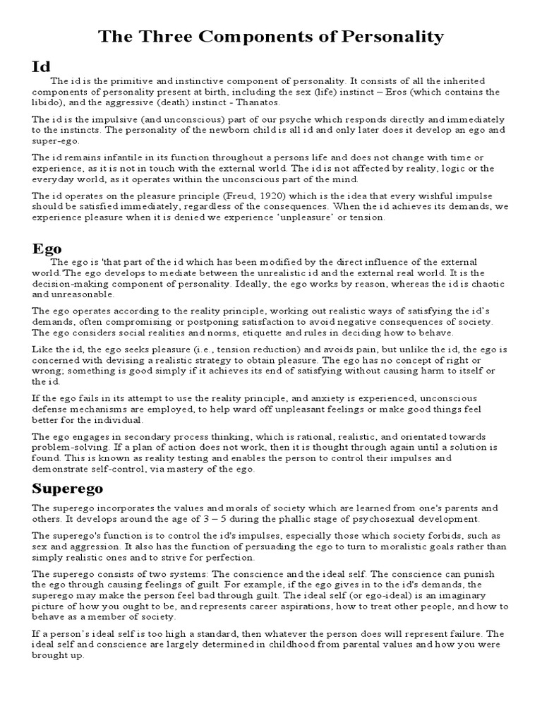 The Three Components of Personality | PDF | Id | Social Psychology