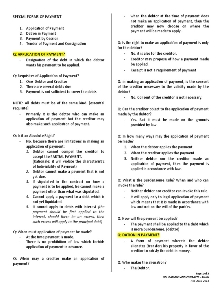 Obligation Contracts 3 Special Forms of Payment | PDF | Payments | Bankruptcy
