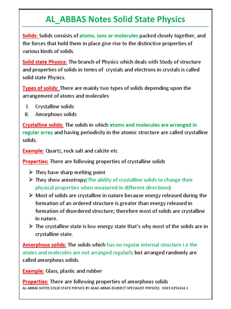 Solid State Physics Notes Pdf Chemical Bond Magnetism