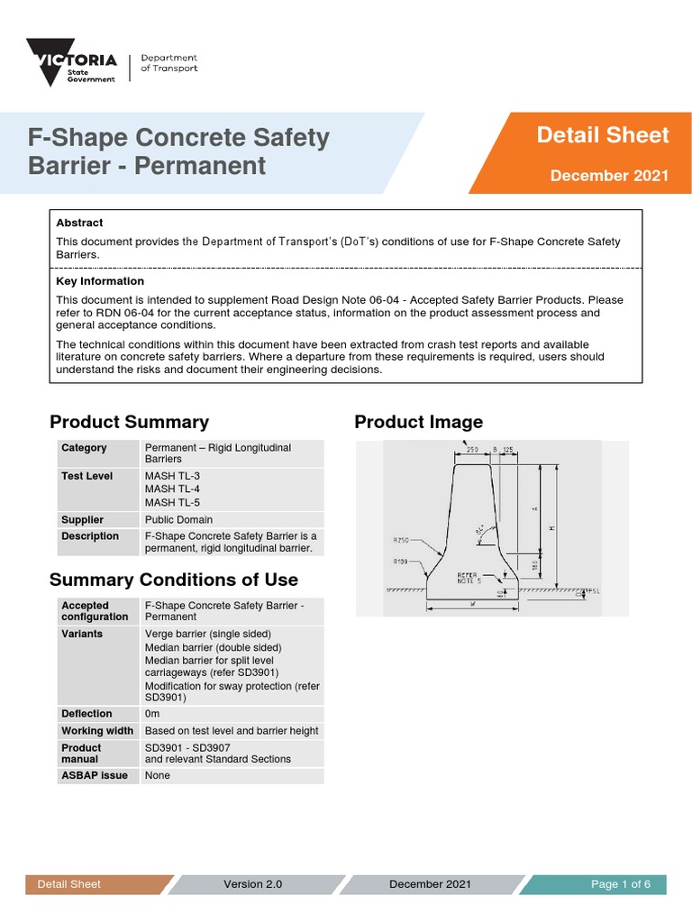 Detail Sheet F Shape Concrete Barrier Permanent Dec 2020 | PDF | Road ...