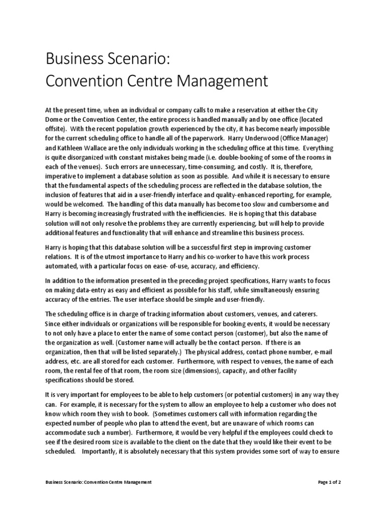Business Scenario - Convention Centre Management | PDF | Usability | Databases