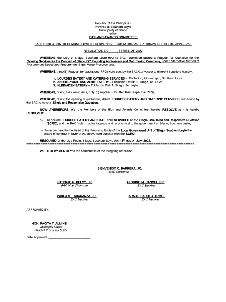 2022 - Bac Resolution (Single Bid) | PDF | Government