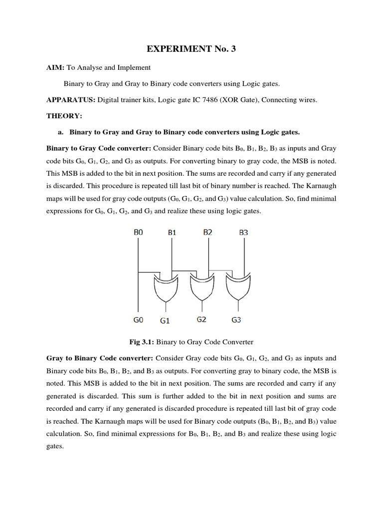 Binary to gray and gray to binary converter | PDF | Bit | Logic Gate
