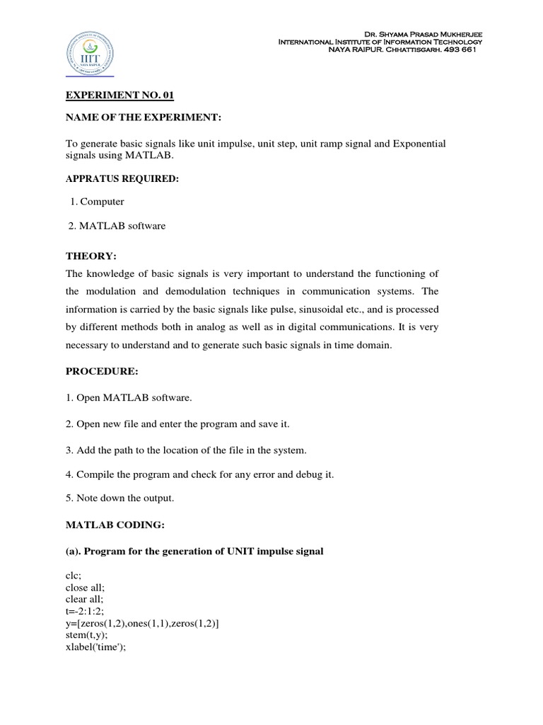 Exp.1 Basic Signals | PDF | Programming | Computer Program