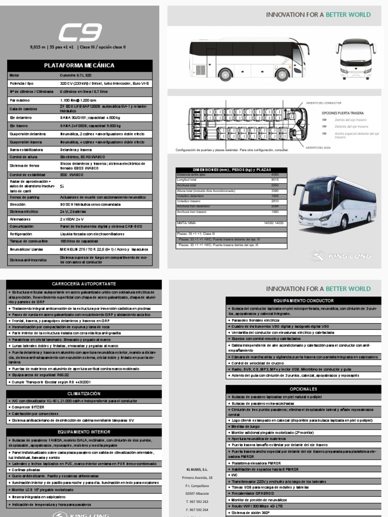 Ficha técnica King Long C9 E6E_2022 | PDF | Eje | Vehículo de motor