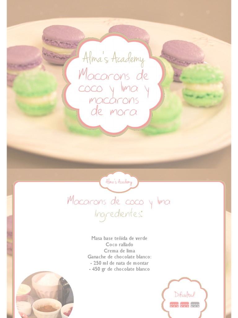 Macarons de Coco y Lima y Macarons de Mora | PDF | Macarrón | Crema
