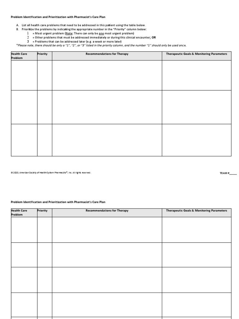 Pharmacist Care Plan-Blank Page | PDF | Pharmacy | Therapy