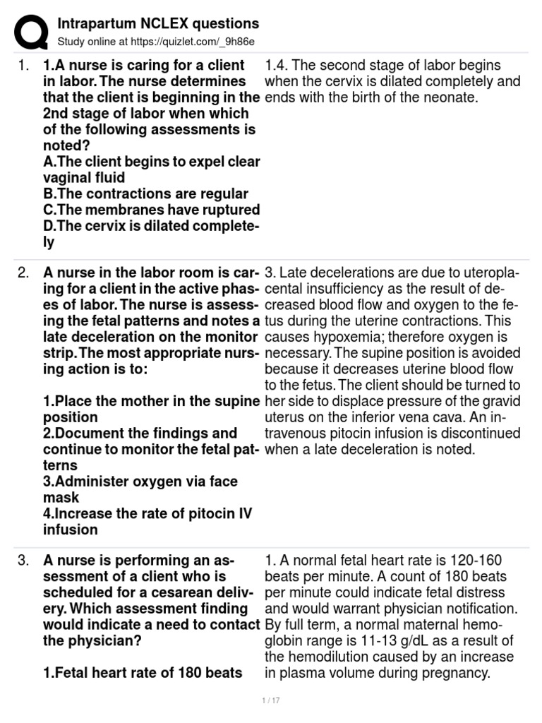 Nclex MCN Intrapartum | PDF | Childbirth | Placenta