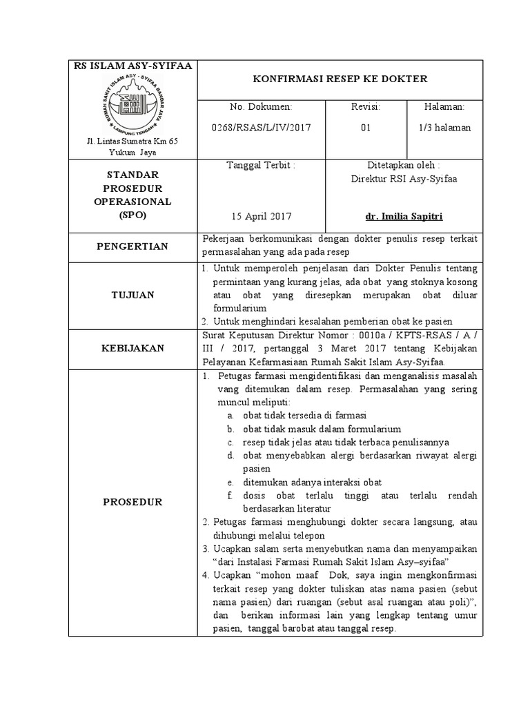 Prosedur Konfirmasi Resep Dokter | PDF