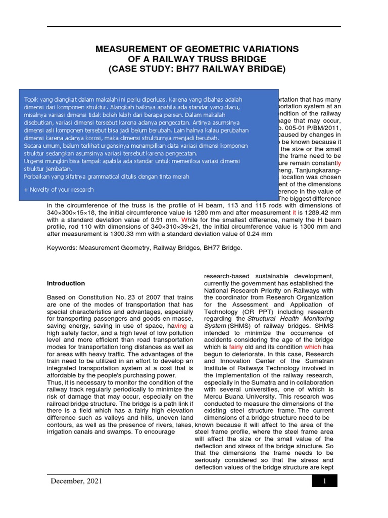 Measurement of Geometric Variations of A Railway Truss Bridge (Case Study: Bh77 Railway Bridge ...