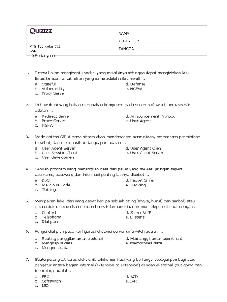 PTS TLJ Kelas XII SMK .. | PDF | Komputer