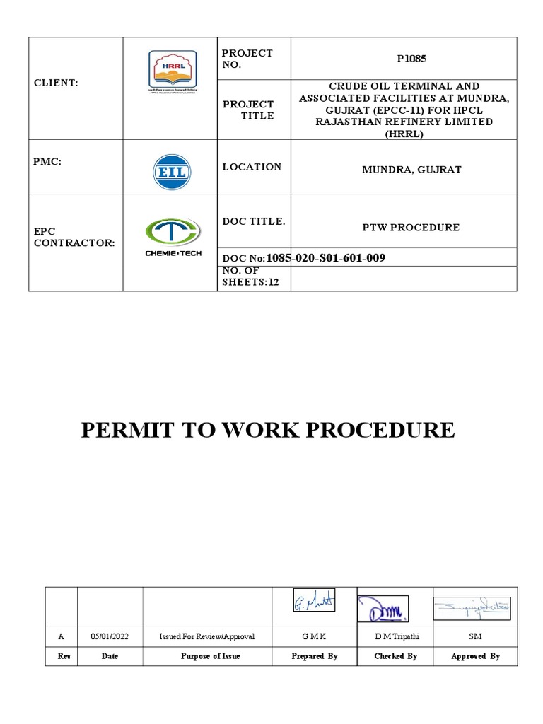 STB-HSE-OCP-03 PTW Procedure | PDF | Oil Refinery | Personal Protective ...