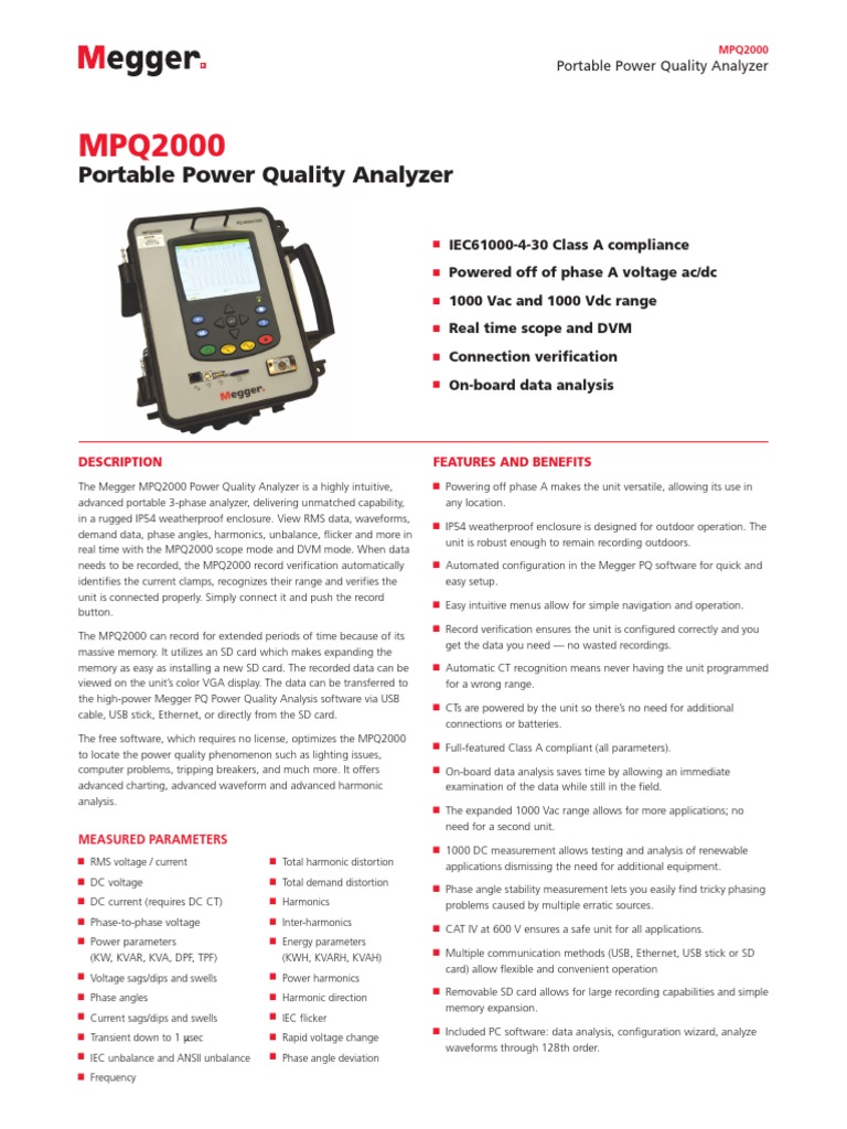 Megger MPQ2000 Power Quality Analyzer | PDF | Mains Electricity ...