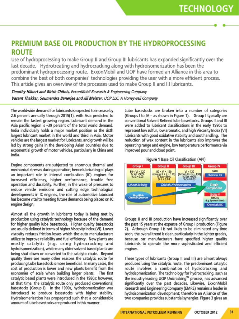 2012 Internation Pet Refining Journal India Lube Paper-TECHNOLOGY UOP ...