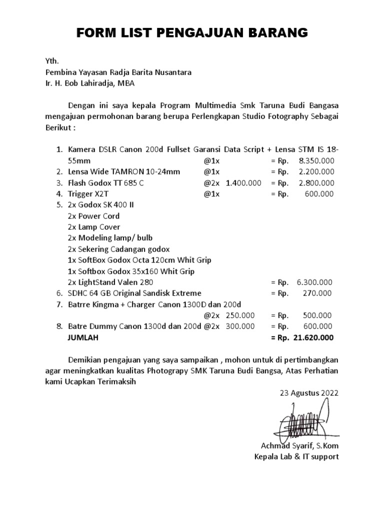 List Pengajuan Barang 5 | PDF