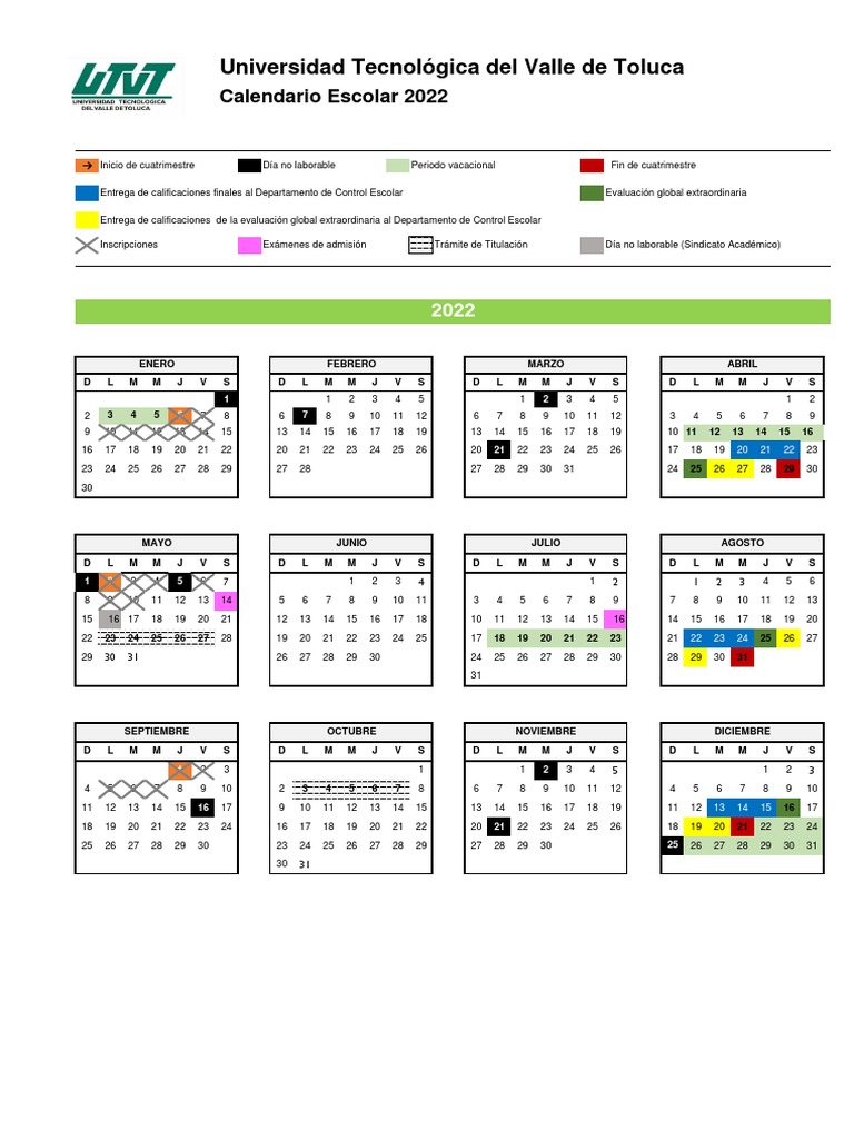 Calendario Escolar UTVT 2025 | PDF