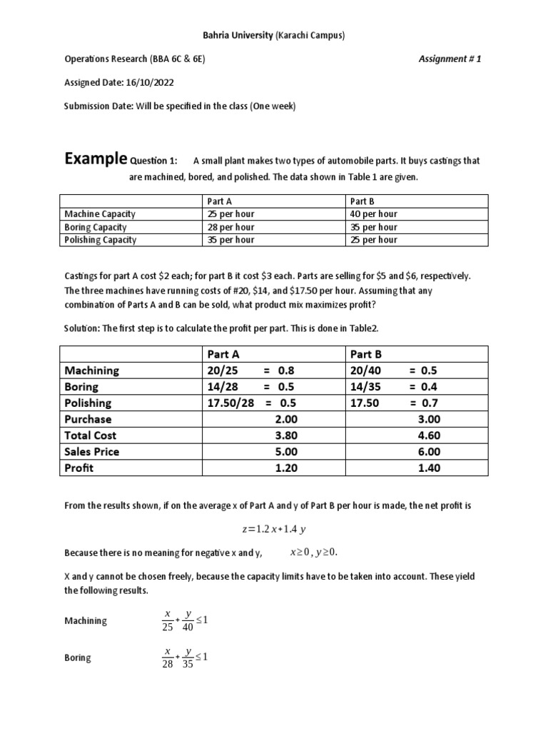 Operations Research Assignment Analysis | PDF | Profit (Economics ...