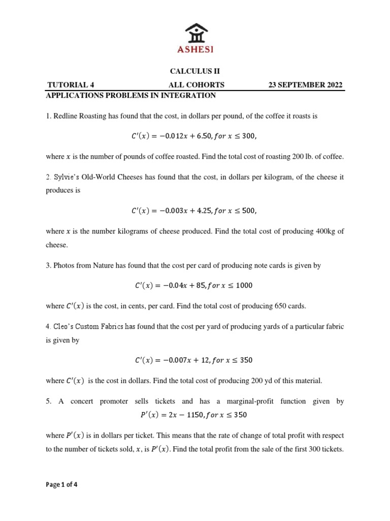 Calculus 2 - Tutorial 4 | PDF | Business Process | Production And Manufacturing