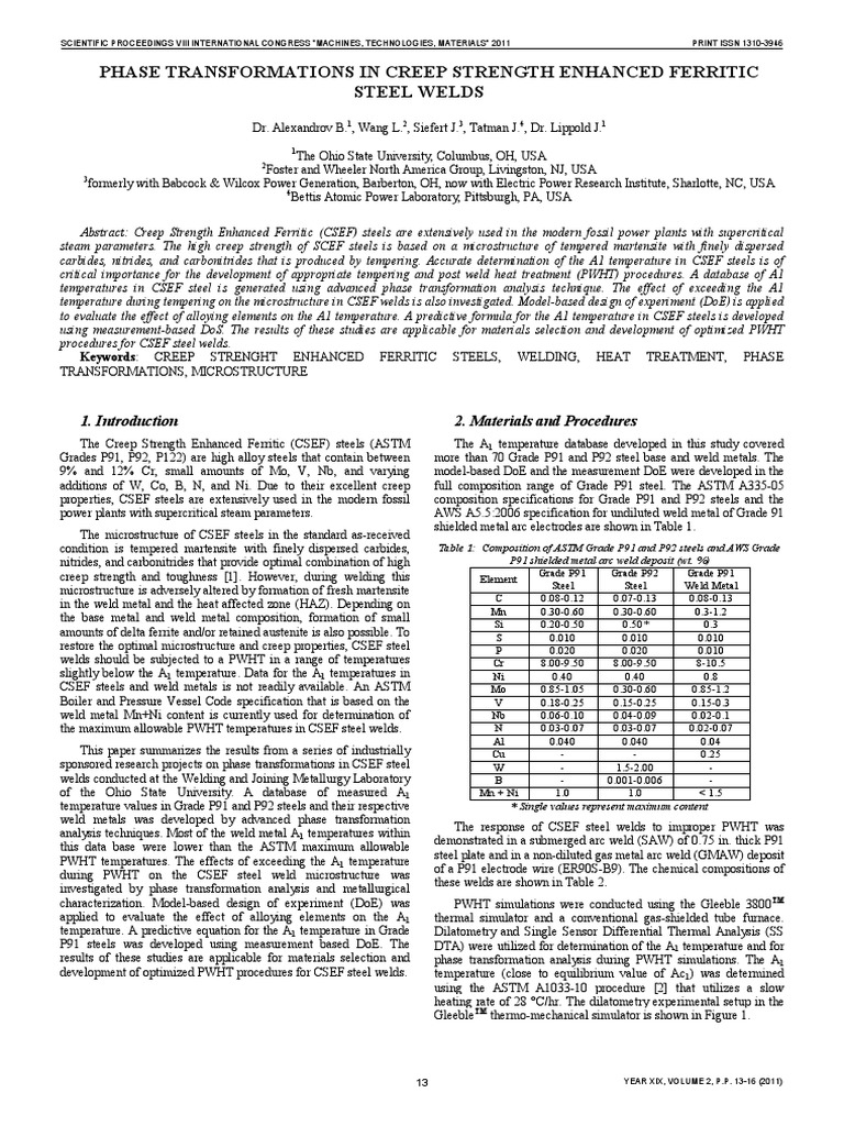 Phase Transformations in CSEF Steel Welds | PDF | Steel | Construction