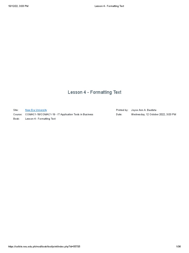 Lesson 4 - Formatting Text | PDF | Letter Case | Paragraph Lesson 4 - Formatting Text | PDF | Letter Case | Paragraph