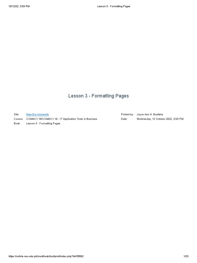 Lesson 3 - Formatting Pages | PDF | Microsoft Word | Cursor (User ...