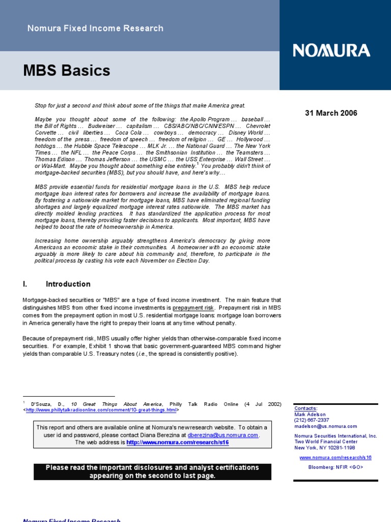MBS Basics: Nomura Fixed Income Research | PDF | Finance & Money ...