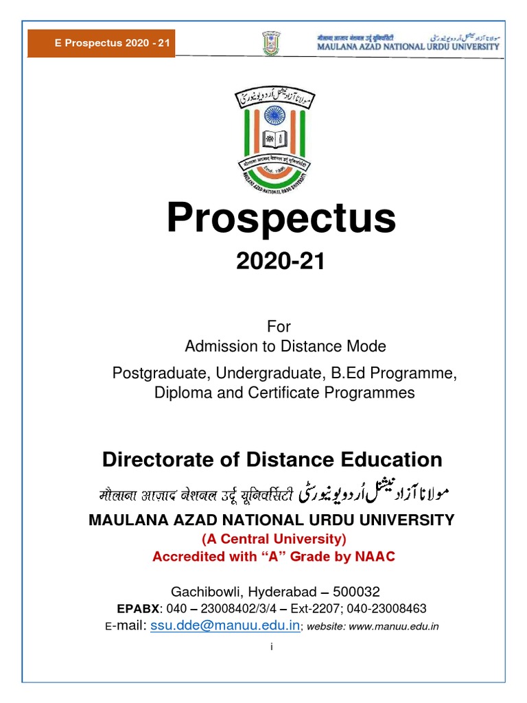 MANUU Distance Education Prospectus 2020-21 | PDF | University And ...