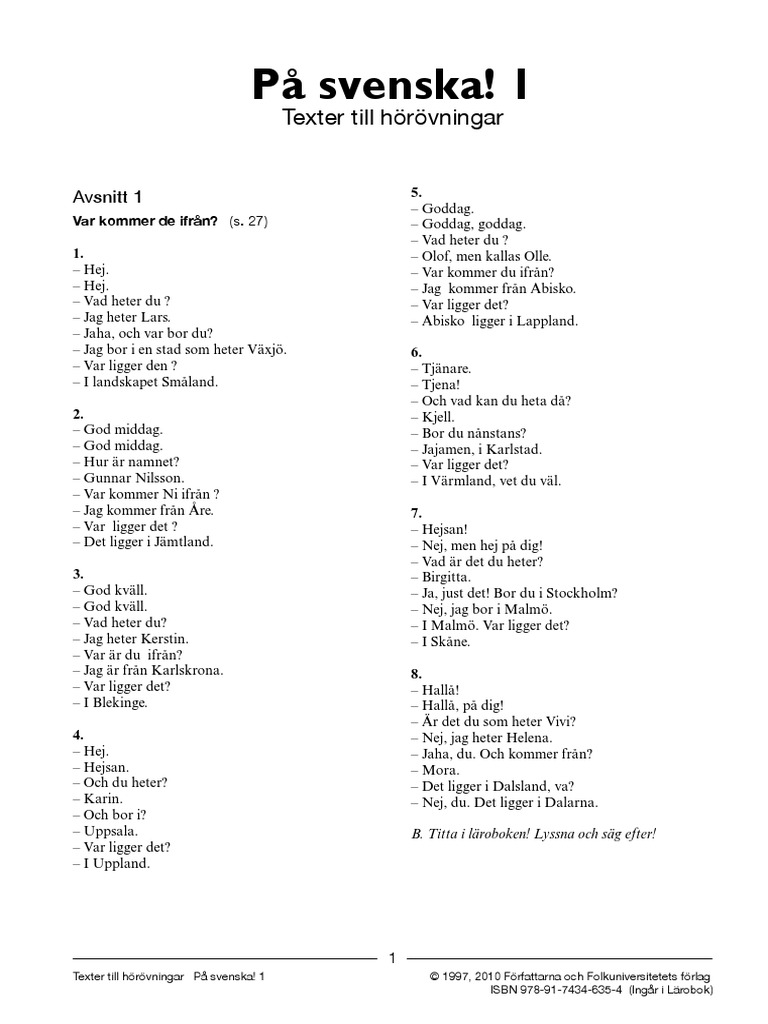 Texter Till Hörövningar | PDF