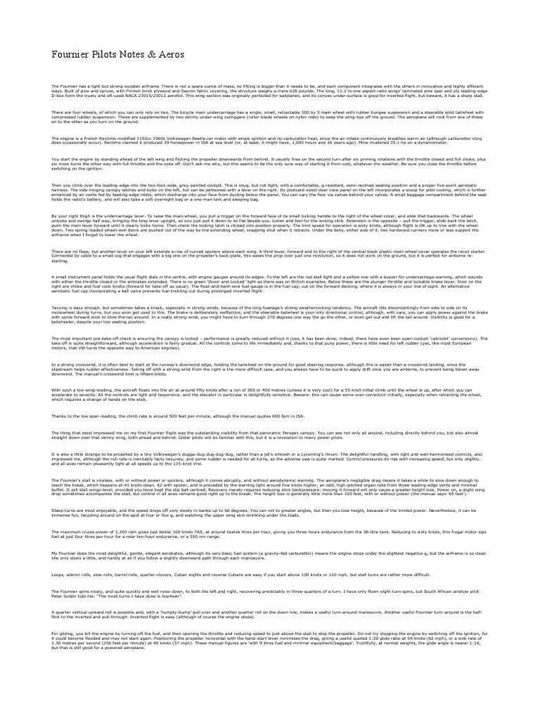 Fournier Pilots Notes | PDF | Landing Gear | Manufactured Goods