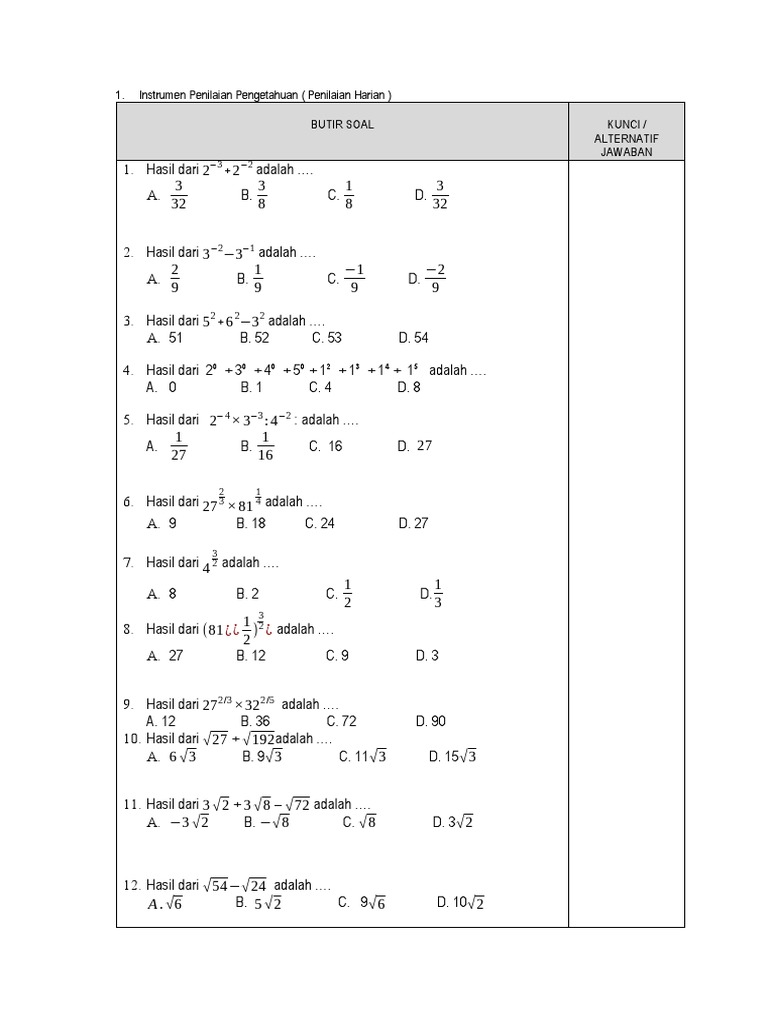Soal Ulangan Bilangan Berpangkat | PDF