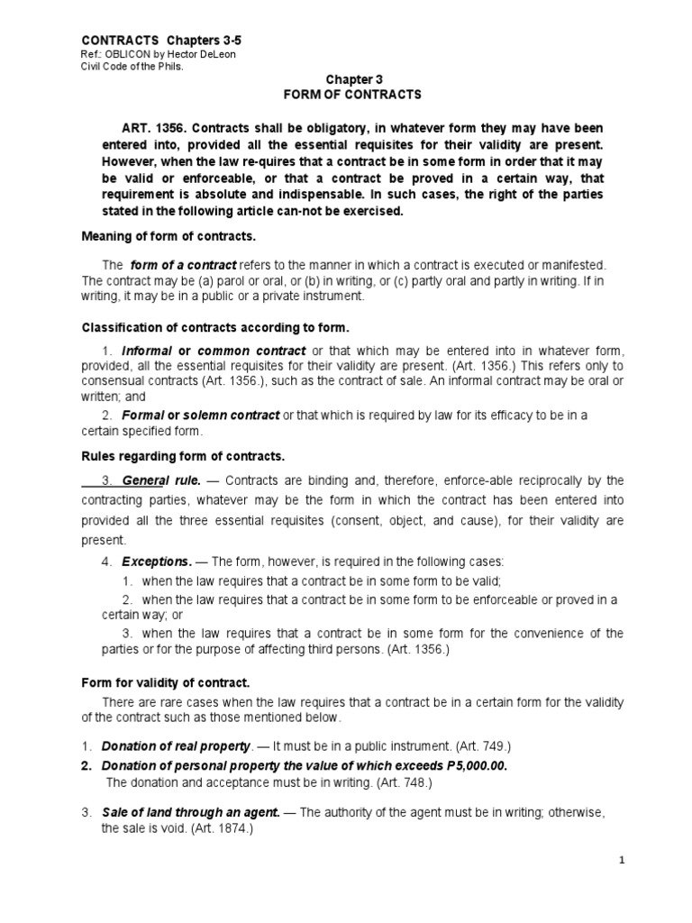 CONTRACTS Chap 3 5 Art.1356 1579 Form Interpretation | PDF | Lease ...