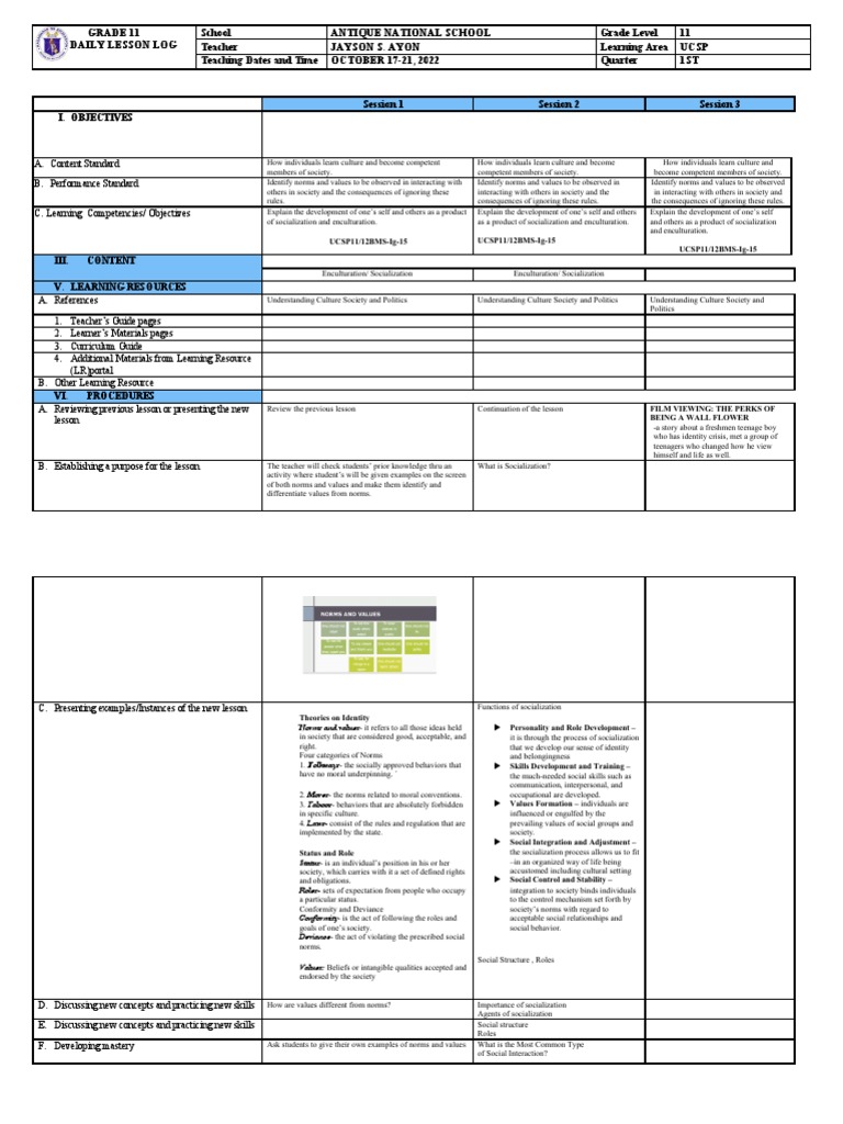 Ucsp DLL | PDF | Socialization | Deviance (Sociology)