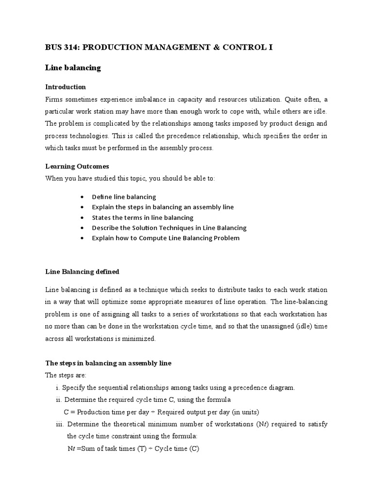 Line Balancing in Production Management | PDF | Mathematical Optimization | Applied Mathematics